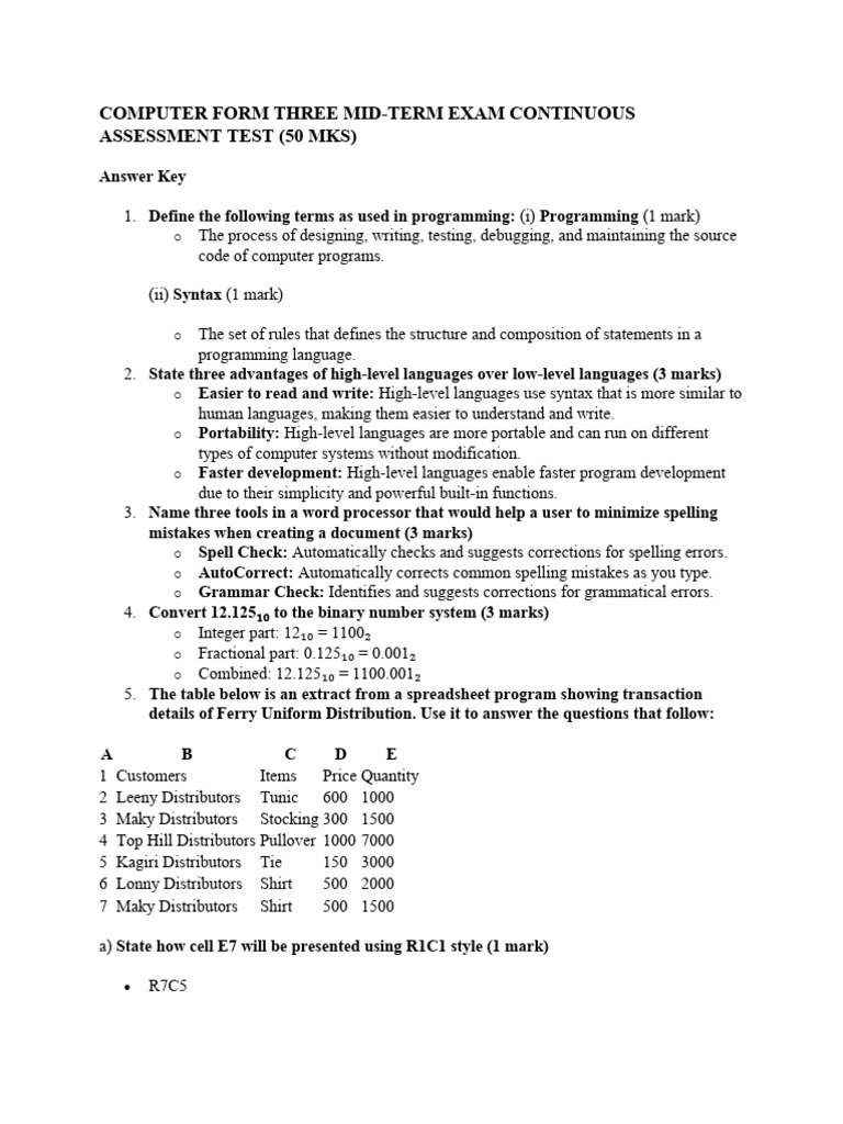 COMPUTER FORM THREE MID-term M.S | PDF | Input/Output | Computer ...