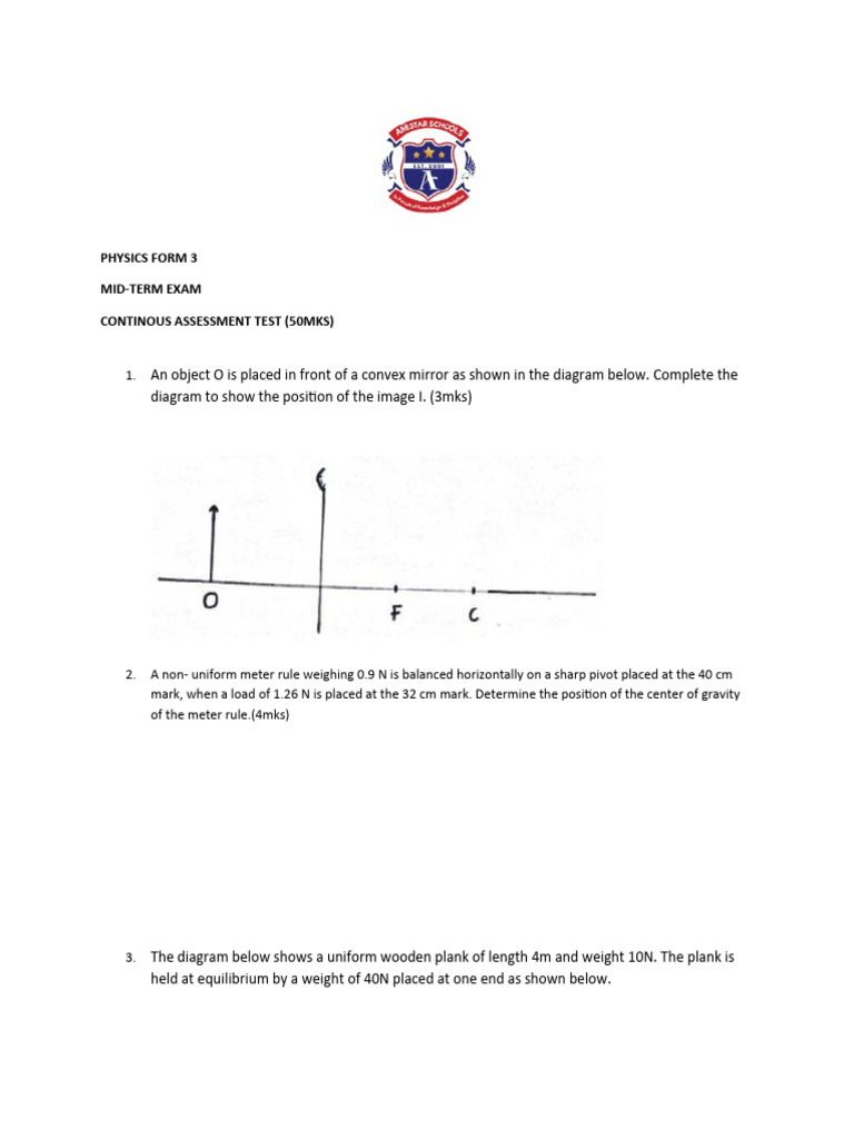 Physics Form 3 Midterm 1 | PDF | Refraction | Refractive Index
