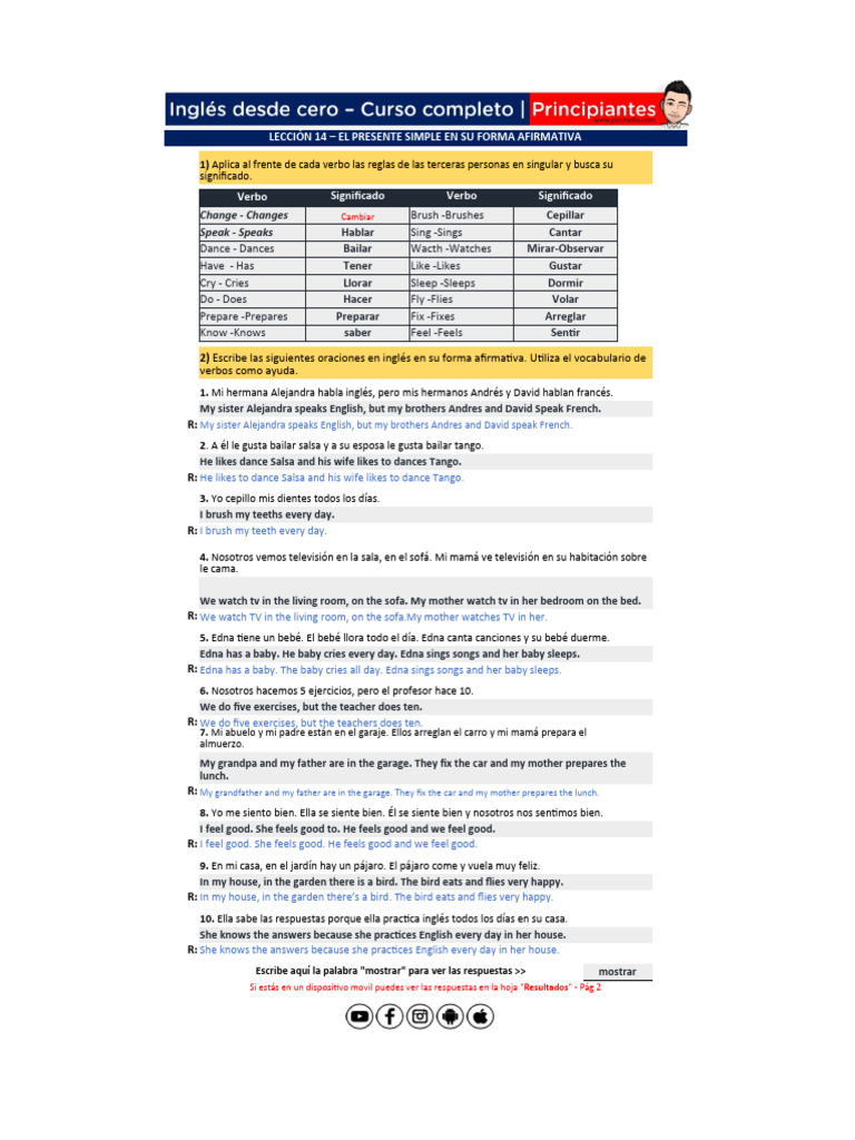 Lección 14 - El Presente Simple y Sus Reglas | PDF