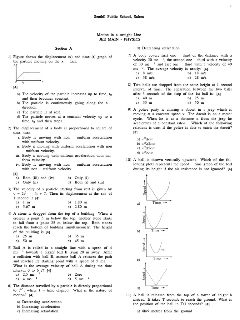 XI - B1 - Motion in Straight Line Practice Session | PDF | Acceleration ...