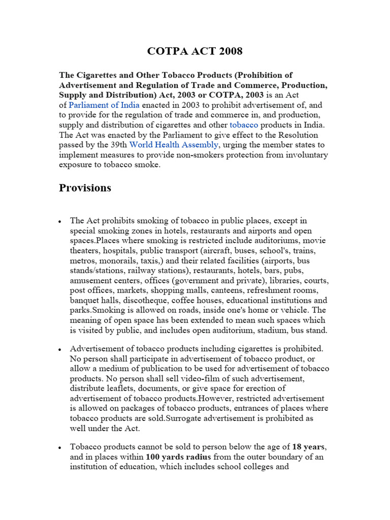 Kourvaki Maurya (COTPA ACT 2008) | PDF | Tobacco Smoking | Addiction