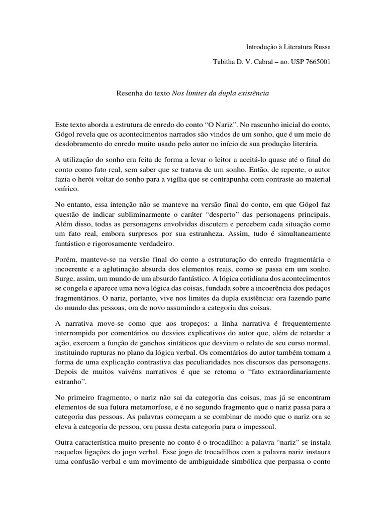 Resenha Nos Limites Da Dupla Existência | PDF | Contos | Realismo (artes)