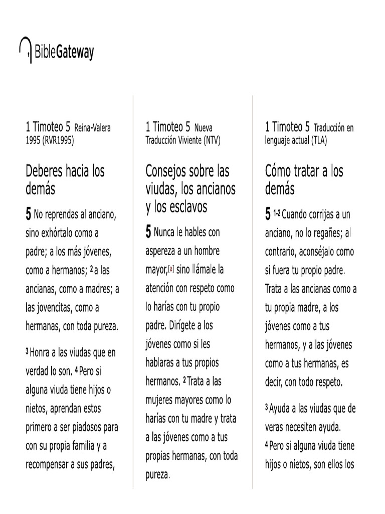 1 Timoteo 5 Deberes hacia los demas | PDF