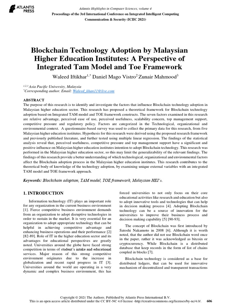 Blockchain Technology Adoption by Malaysian Higher Education Institutes ...