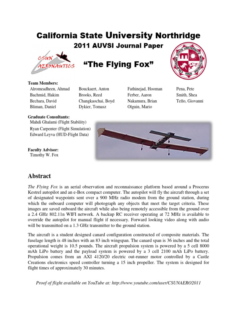2011 CSUN UAV Journal Paper | PDF | Lift (Force) | Unmanned Aerial Vehicle