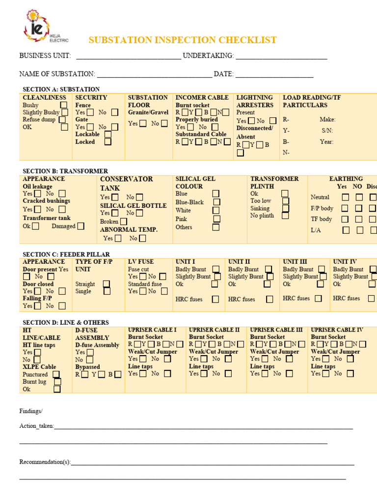 33 11 KV Checklist | Download Free PDF | Electrical Substation | Power ...