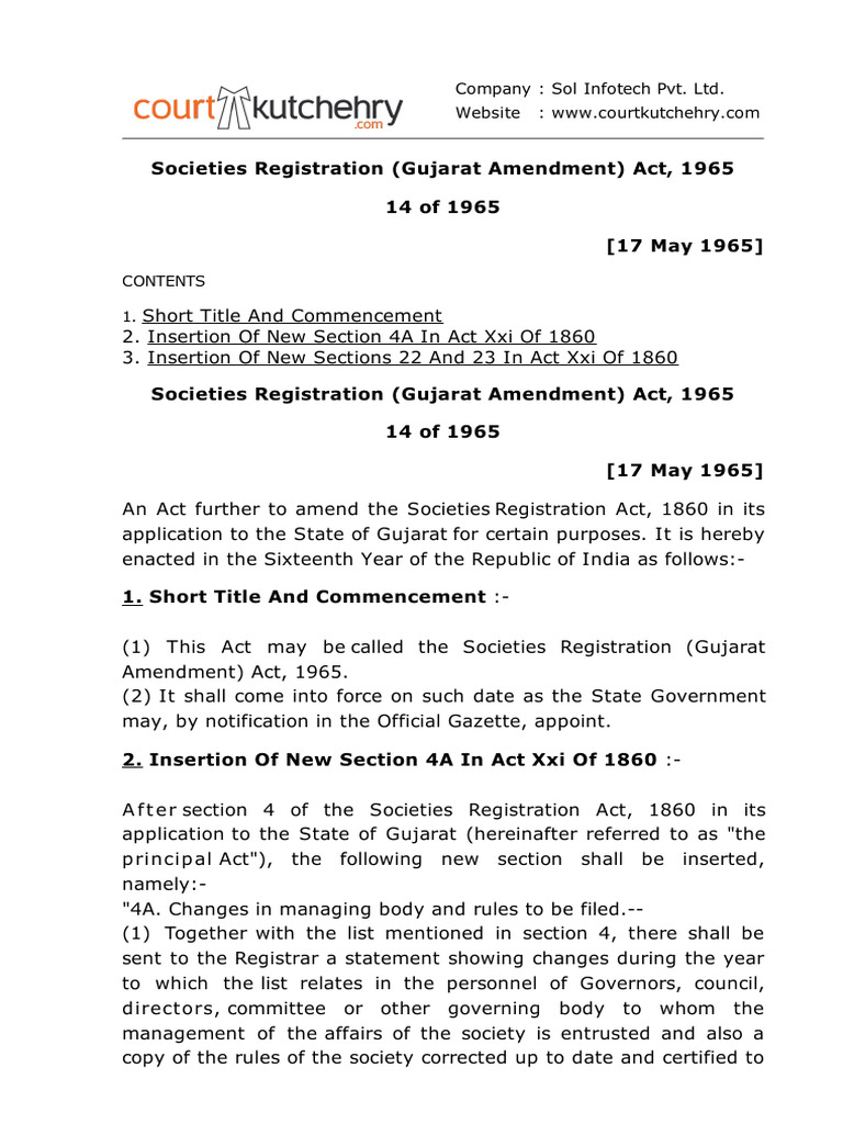 Societies Registration (Gujarat Amendment) Act, 1965 | PDF | Fine (Penalty) | Crimes