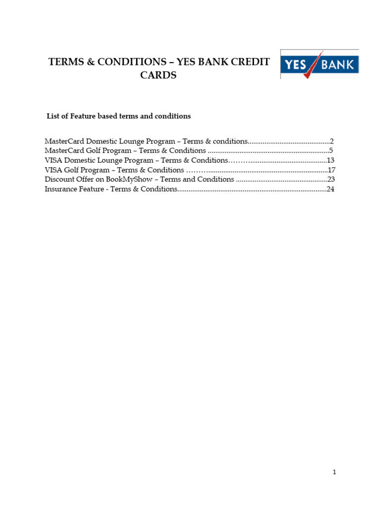 YES BANK Credit Card Terms & Conditions | PDF | Airport Lounge | Airport