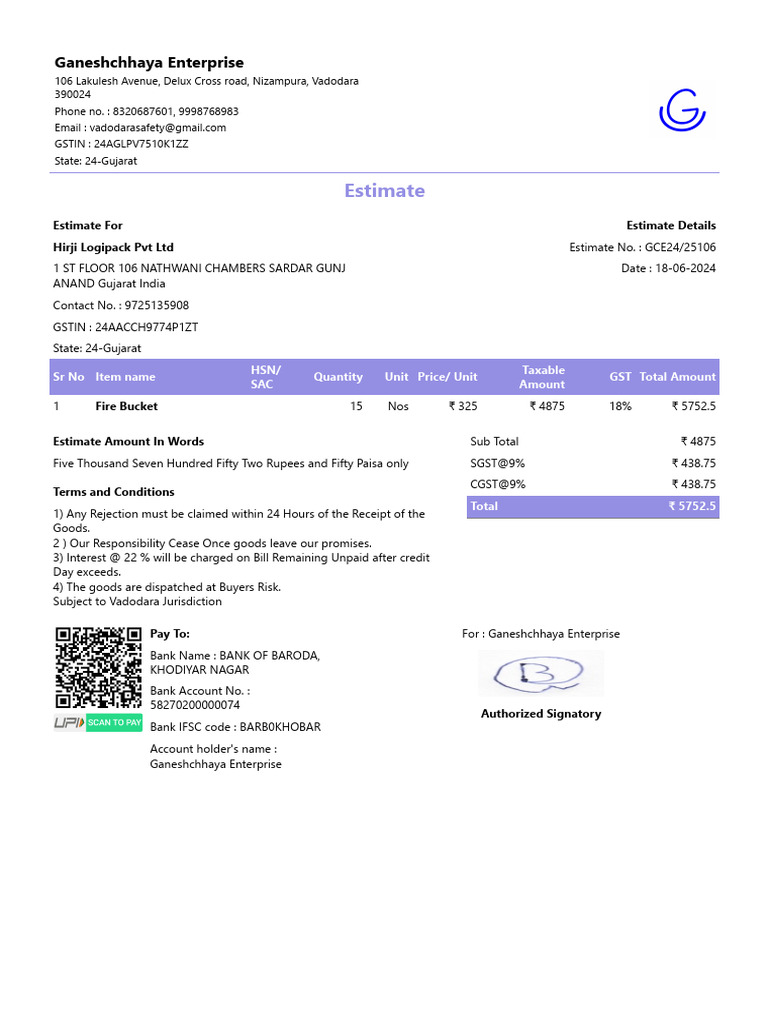 Hirji Logipack Fire Bucket Quotation GCE 24 25 106 | PDF | Taxes | Economies