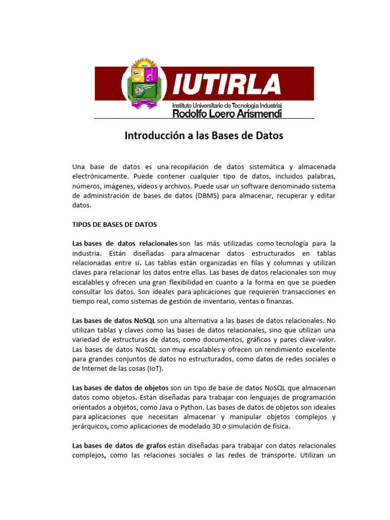 Introducción A Las Bases de Datos | PDF | Bases de datos | No Sql