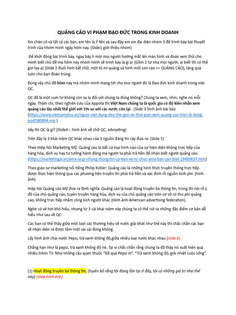 Qu NG Cáo Vi PH M Đ o Đ C Trong Kinh Doanh | PDF