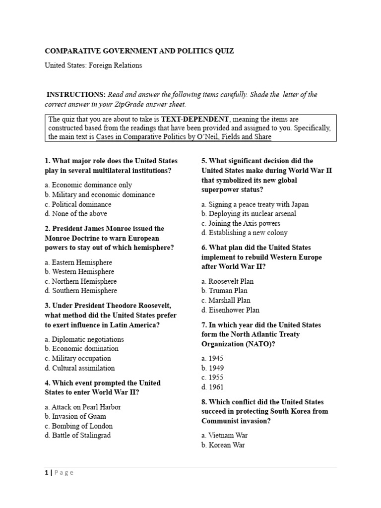 COMPAPOL - US Government Foreign Relations Quiz | PDF | The United ...