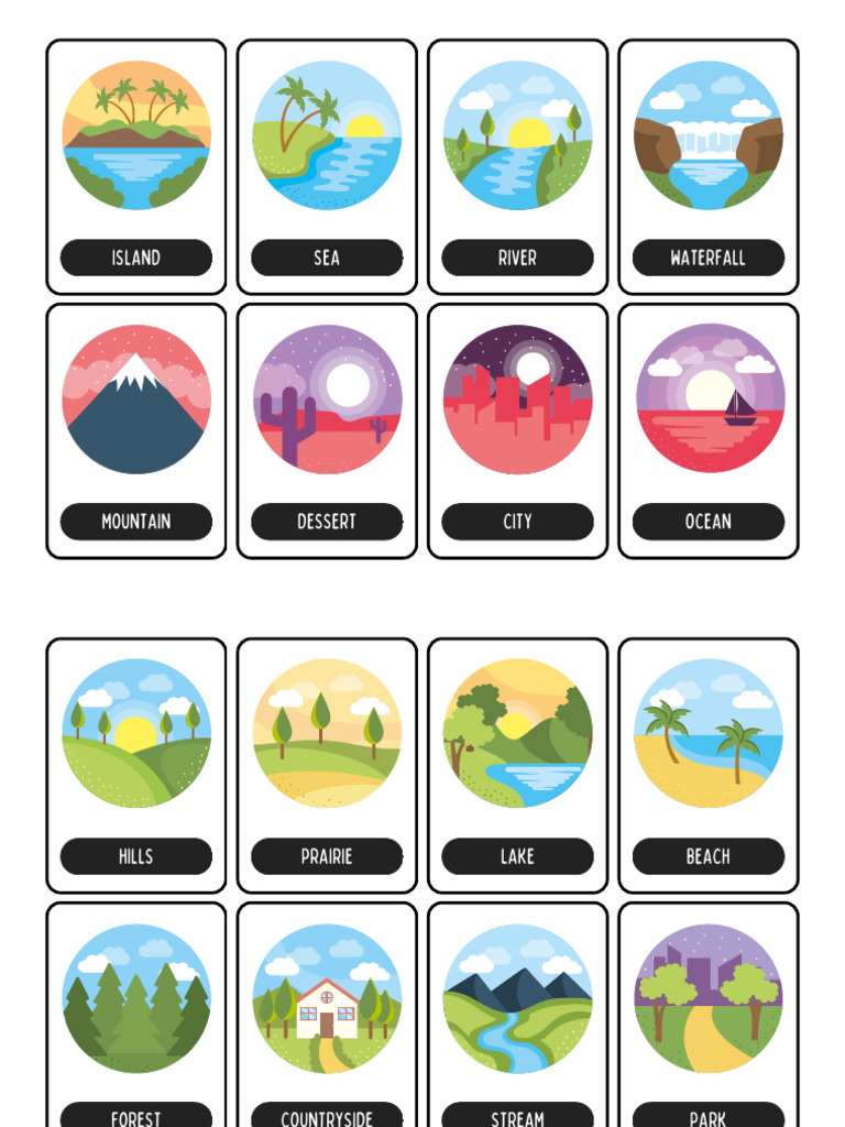 Landscapes Vocabulary Memory Game Flashcards | PDF | Home & Garden ...