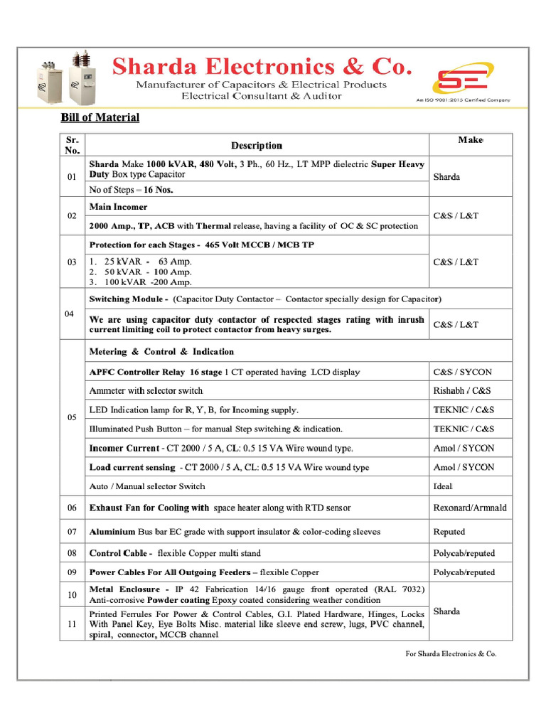 Specification For Capacitor Bank | PDF