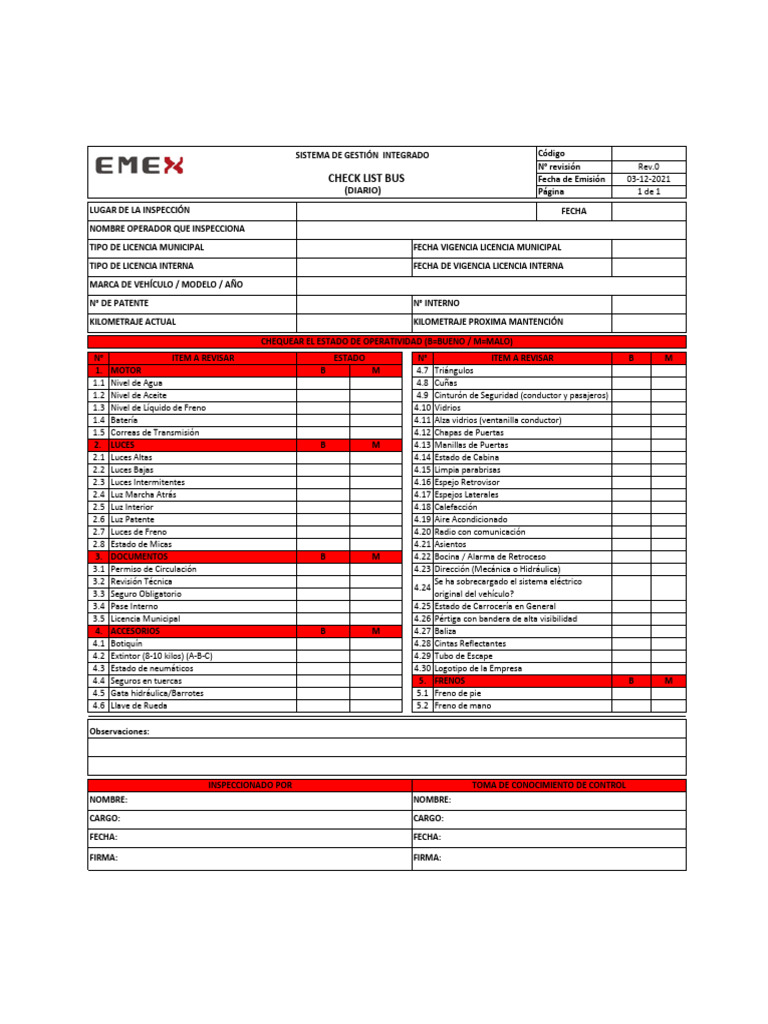 Check List BUS | Descargar gratis PDF | Vehículos | Vehículo de motor