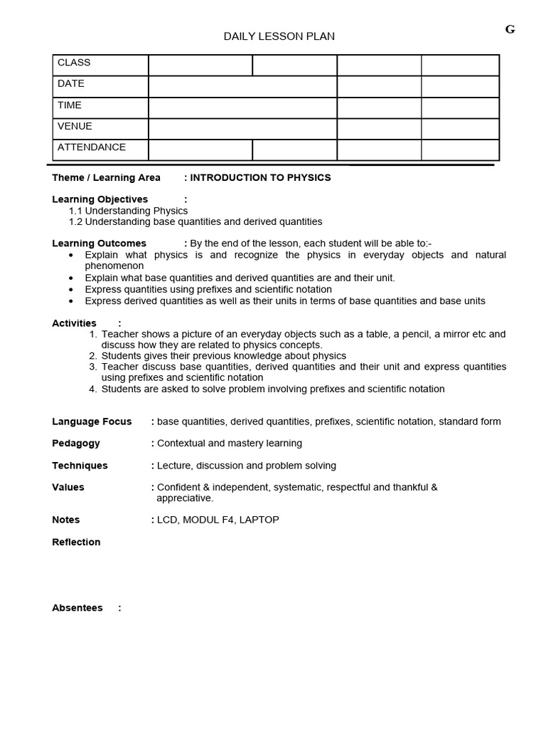 Form 4 (Daily Lesson Plan) | PDF | Constructivism (Philosophy Of ...