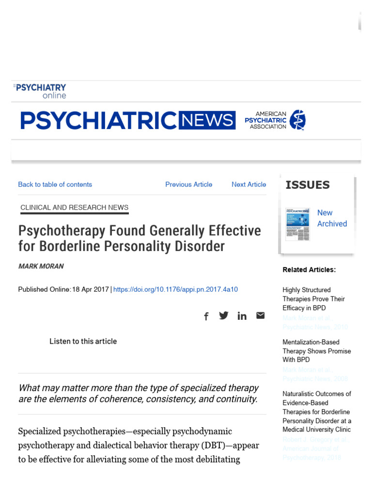 Psychotherapy Found Generally Effective For Borderline Personality ...