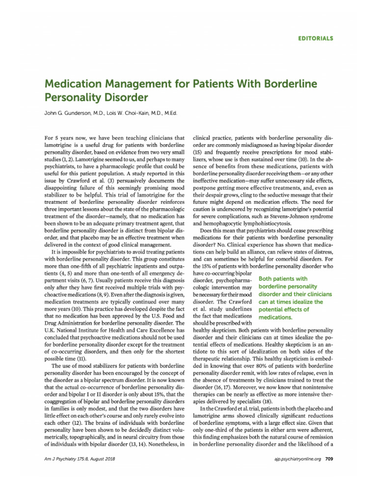 Medication Management For Patients With Borderline Personality Disorder ...