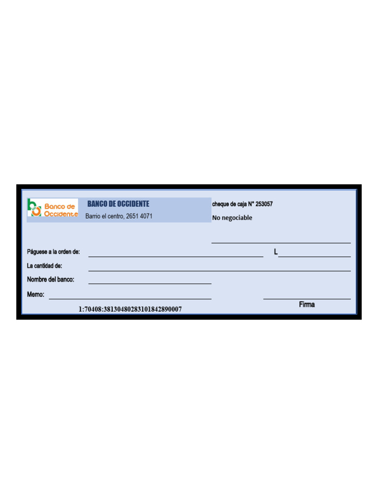 Cheque de Caja Banco Occidente | PDF