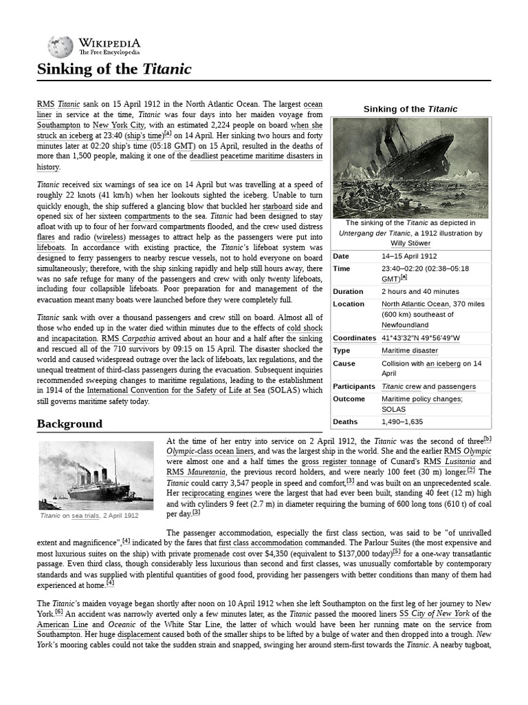Titanic Sinking: Key Facts and Impact | PDF | Shipping | Water Transport