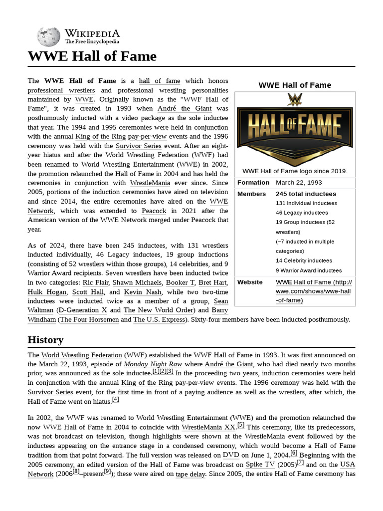 WWE Hall of Fame | PDF | Wwe | Professional Wrestling