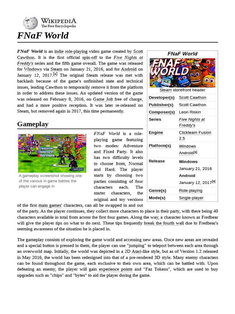 FNaF World | Download Free PDF | Video Game Gameplay