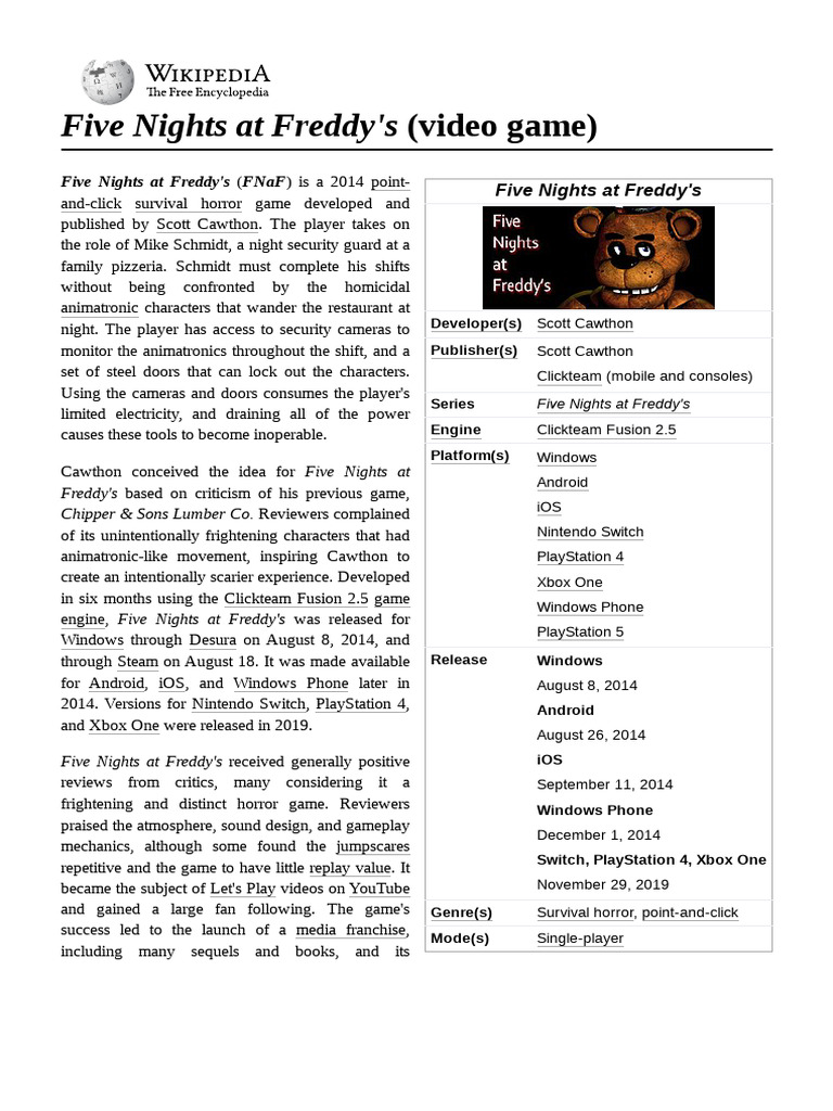 Five Nights at Freddy's (Video Game) (1) | PDF