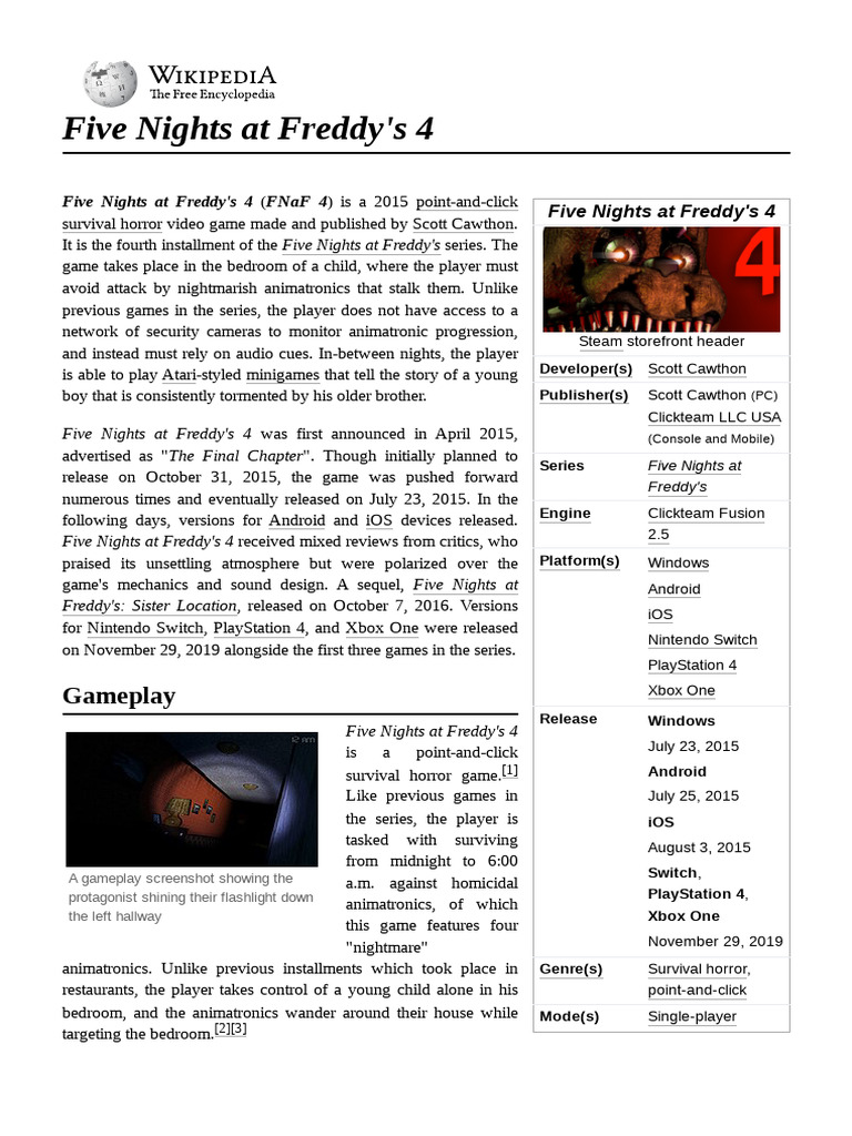 Five Nights at Freddy's 4 | PDF | Video Game Gameplay