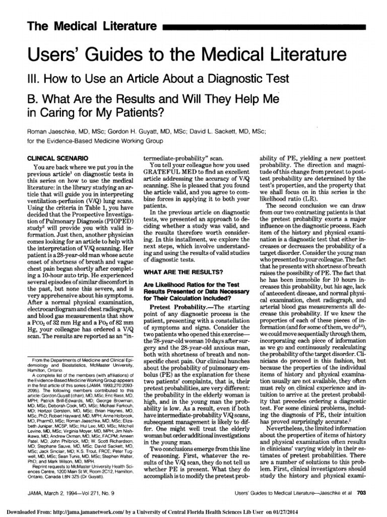 Users' Guides To The Medical Literature. How To Use An Article About A ...