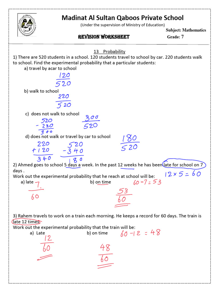 Grade 7 Revision Work Sheet Copy Ans | PDF | Area | Elementary Geometry