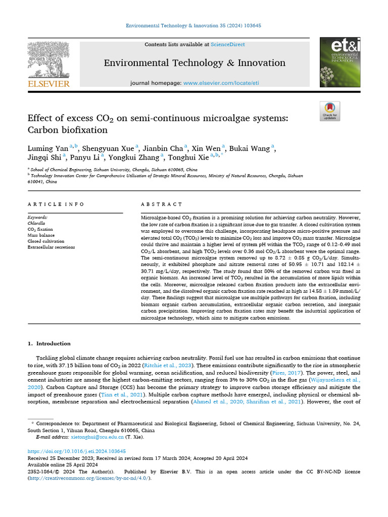 Effect of Excess CO2 On Semi Continuous Microalg - 2024 - Environmental ...