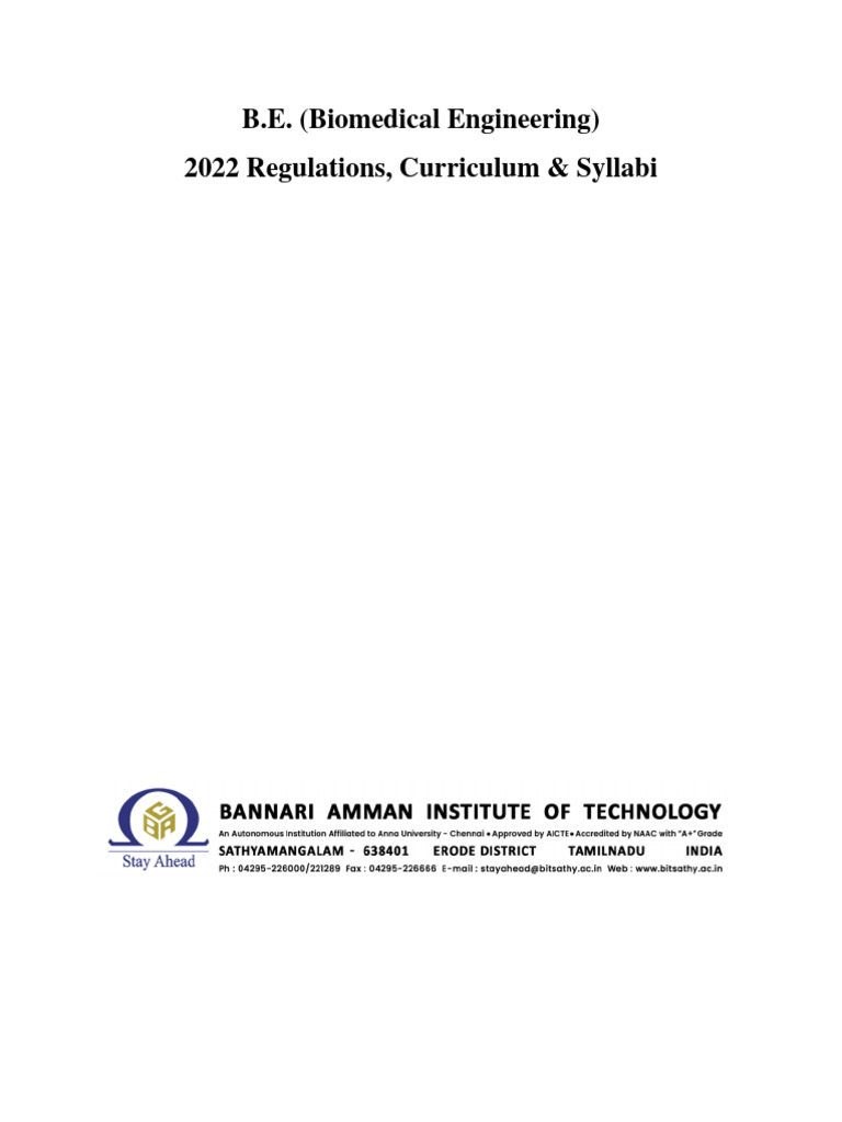 B.E. (Biomedical Engineering) 2022 Regulations, Curriculum & Syllabi | PDF | Waves | Function ...