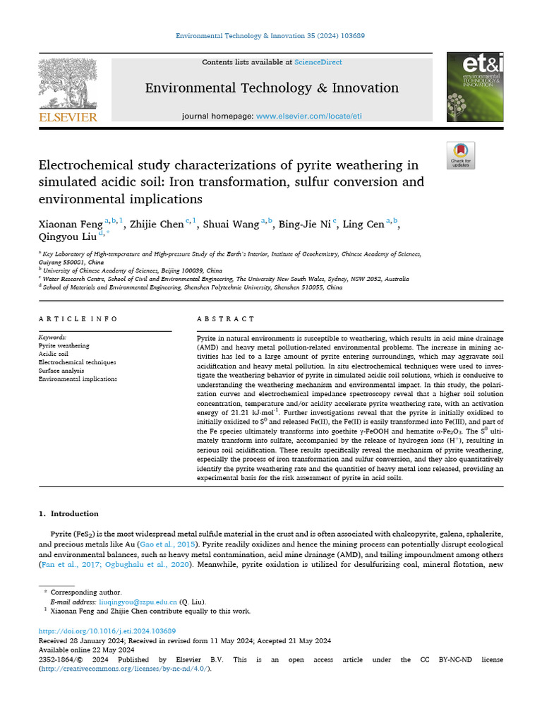 Electrochemical Study Characterizations of Pyrite Weather - 2024 - Environmental | PDF ...