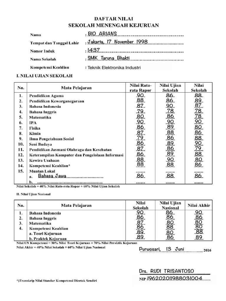 Nilai Ijazah SMK Teknik Mesin | PDF
