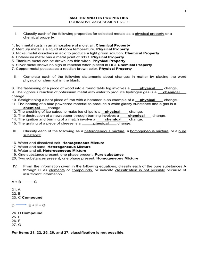 Properties of Matter Assessment Guide | PDF | Chemical Substances | Mixture