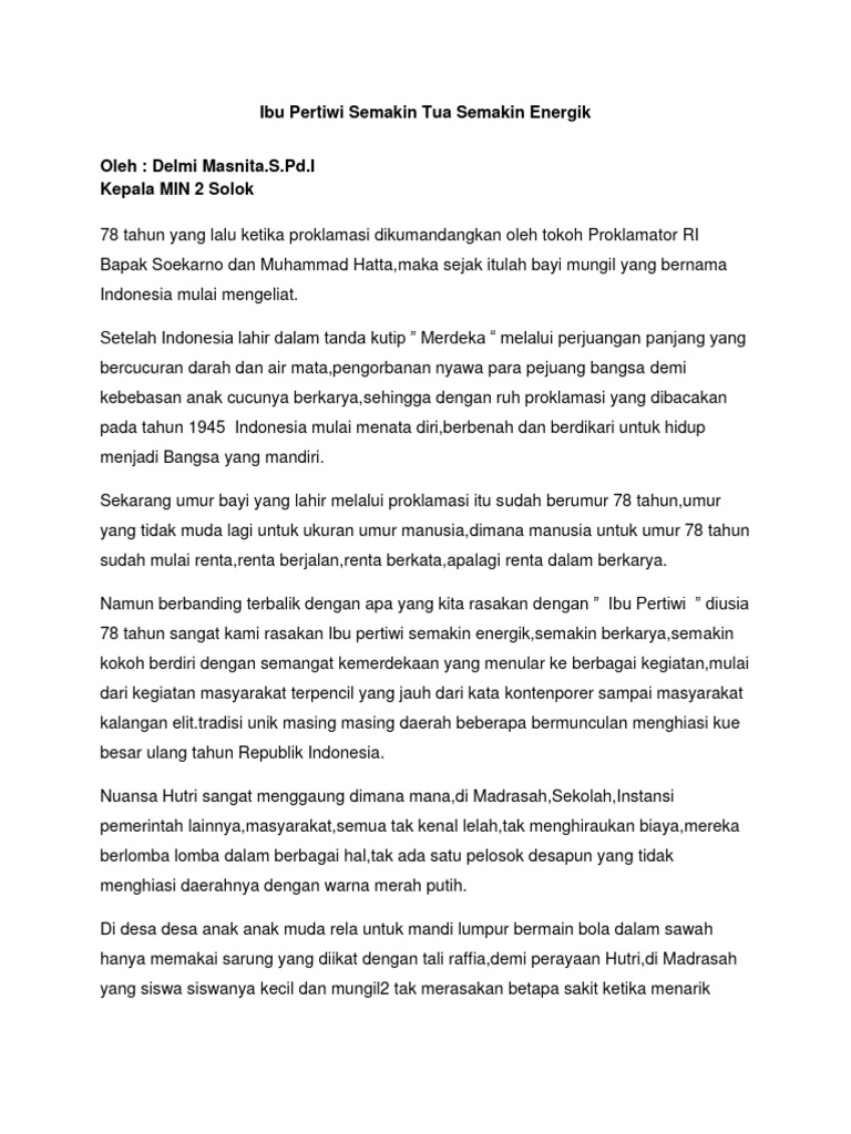 Hutri 78... Ibu Pertiwi Semakin Tua Semakin Energik | PDF | Ilmu Sosial ...