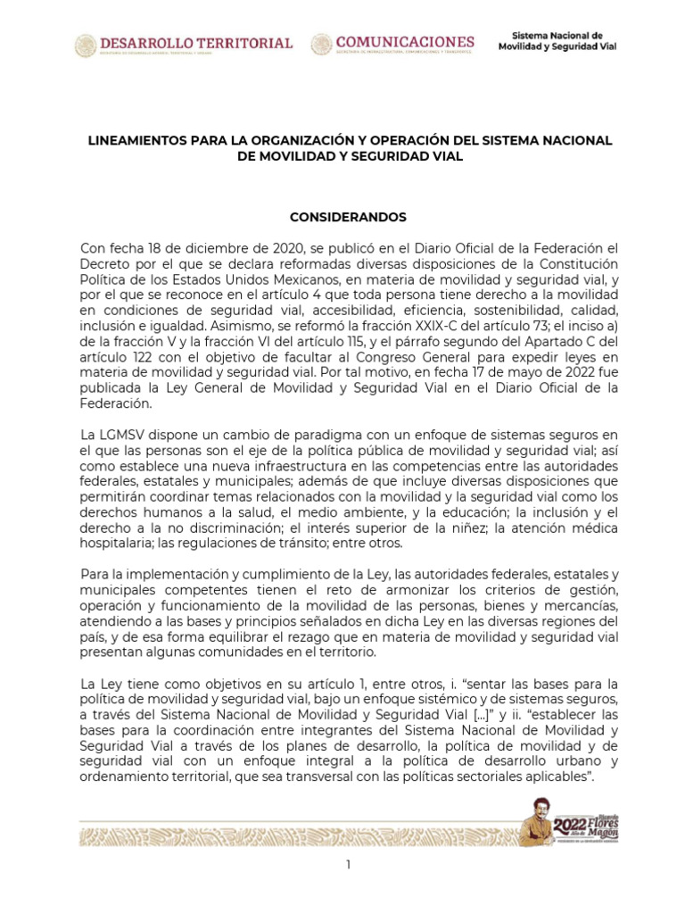 Lineamientos Sistema Nacional de Movilidad y Seguridad Vial | PDF ...