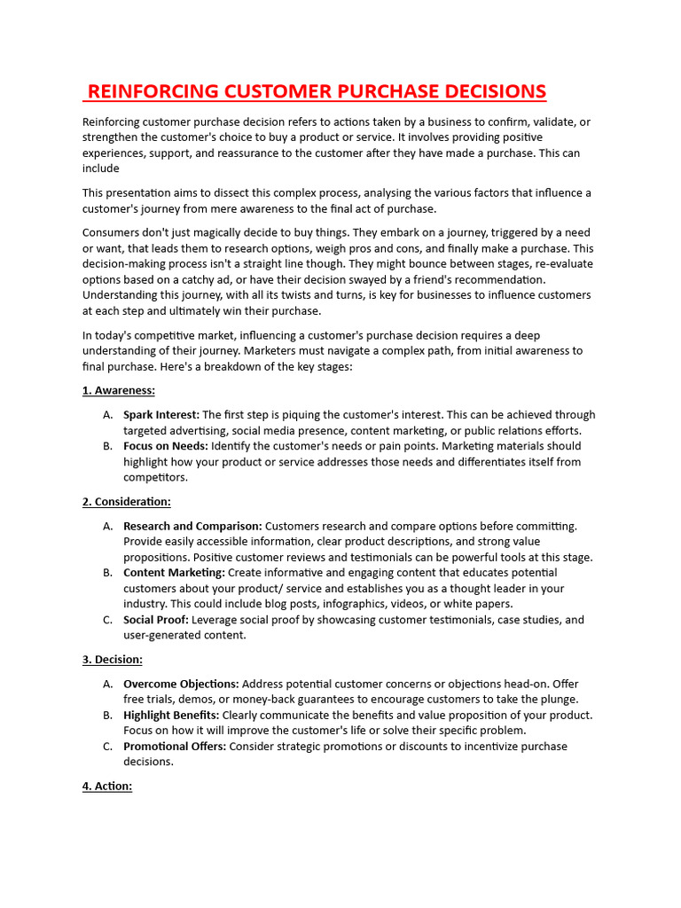 Reinforcing Customer Purchase Decisions | PDF | Marketing | Customer ...