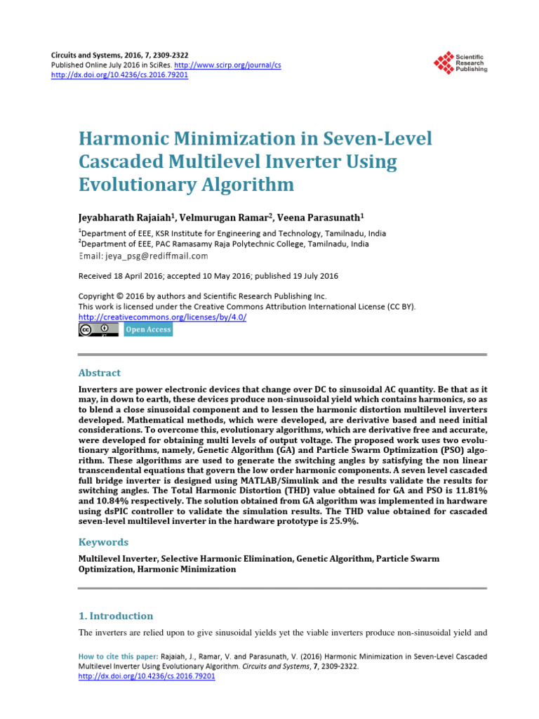 Harmonic Minimization in Seven-Level Cascaded Mult | Download Free PDF | Power Inverter | Power ...