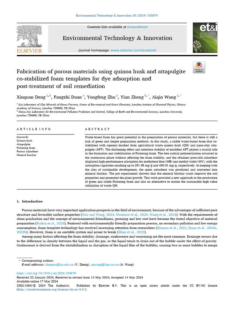 Fabrication of Porous Materials Using Quinoa Husk and Att - 2024 ...