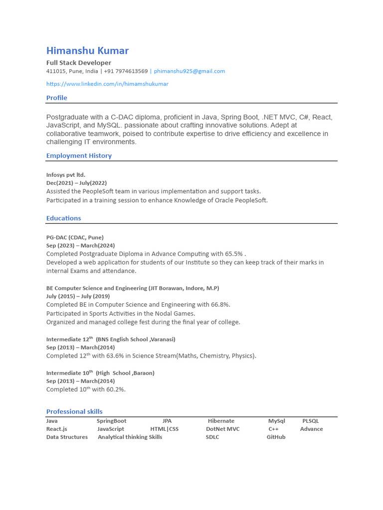 Himan - Shu Kumar - Resume2024 | PDF | Java Script | Java (Programming Language)