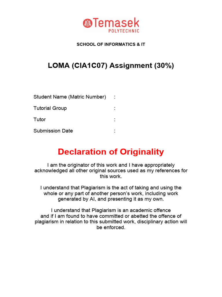 LOMA Assignment and Submission Template (2024 Apr) - STUDENT - v2 | PDF | Function (Mathematics ...