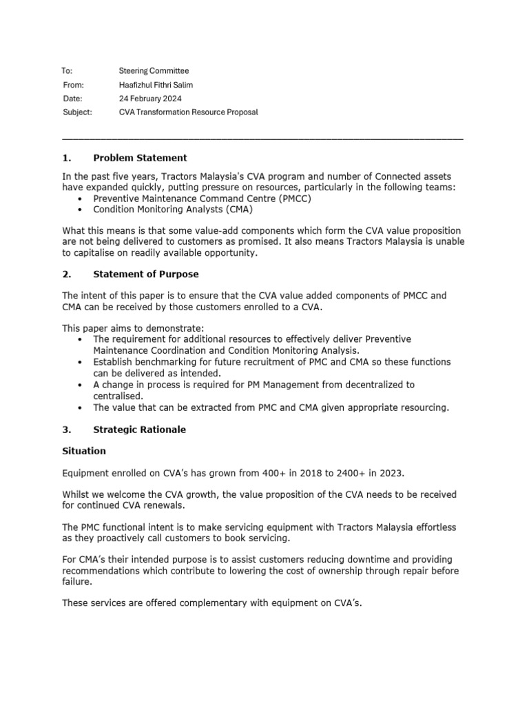 CVA Transofrmation Proposal V1 | PDF | Business