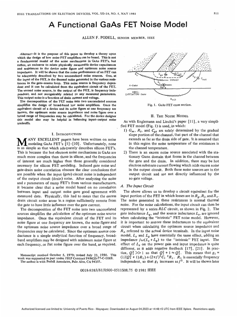 A Functional GaAs FET Noise Model | PDF | Field Effect Transistor | Amplifier