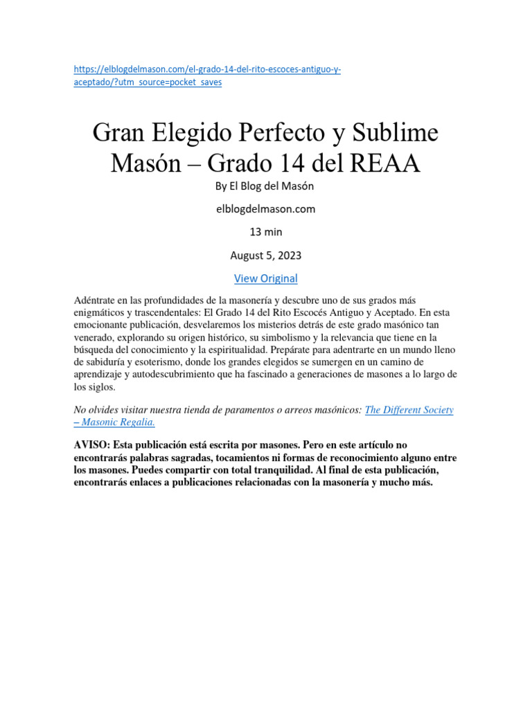 El Grado 14 REAA - Blog Del Mason | PDF | Masonería | Conocimiento