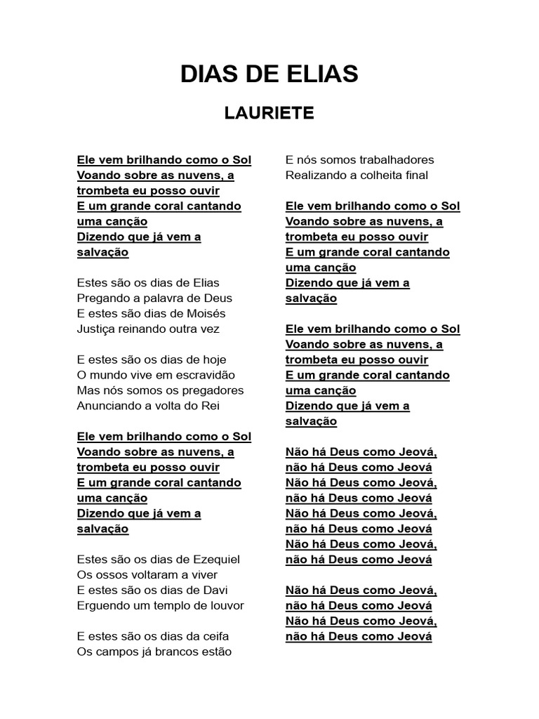Letra Dias de Elias | PDF | Elias | Crença e doutrina religiosa