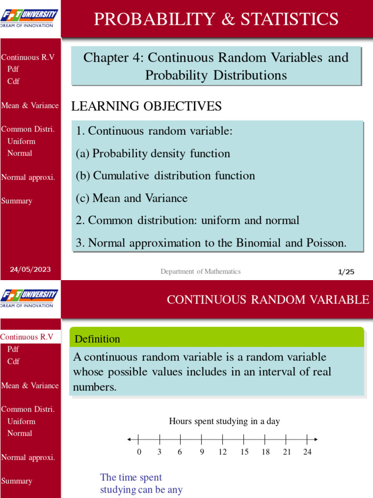 Lecture Slides - Chapter 4 | PDF | Probability Distribution | Probability Density Function