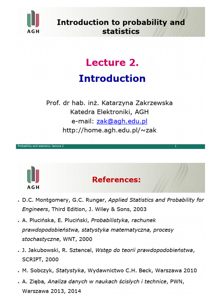 Lecture1 Introduction 2017 | PDF | Probability Theory | Statistics