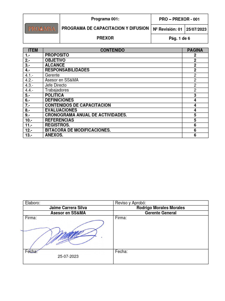 PRO - PREXOR - 001 Programa de Capacitación y Difusión PREXOR | PDF | ruido | Business