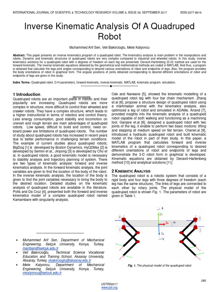 Inverse Kinematic Analysis of A Quadruped Robot DUC - PO | PDF | Kinematics | Mechanics